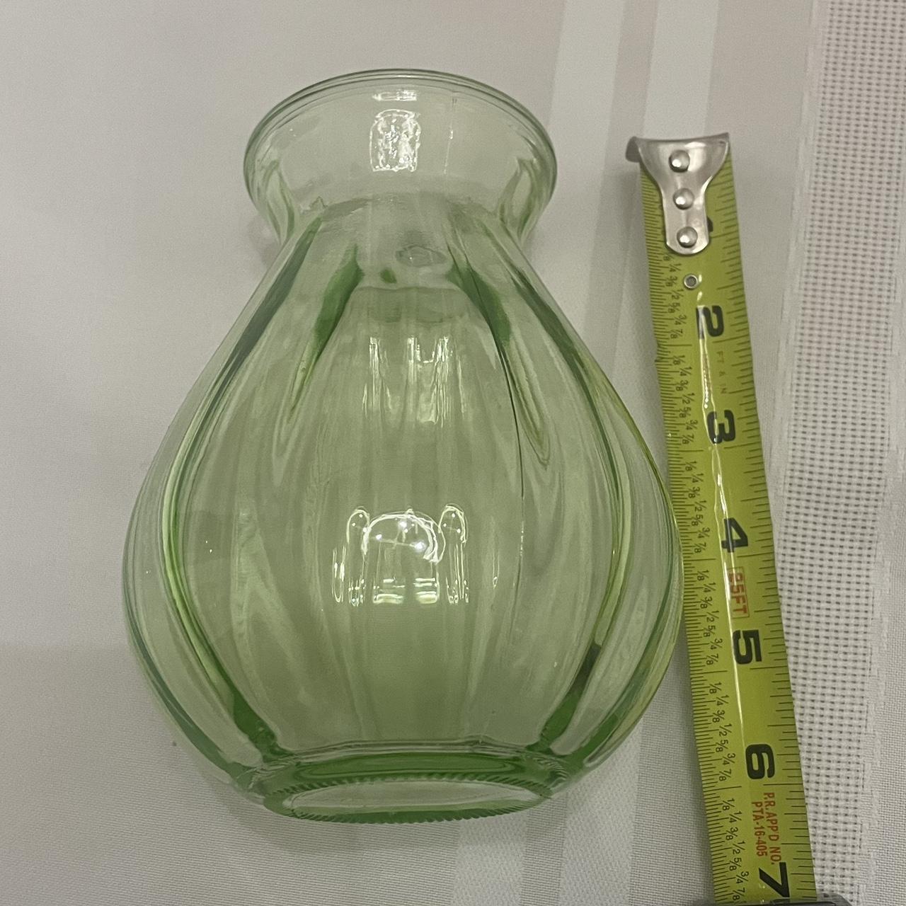 small green translucent glass flower vase, about 6... - Depop