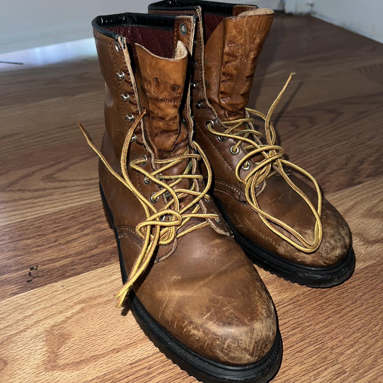 Red Wing lace up boots with lug sole - all leather,... | Depop