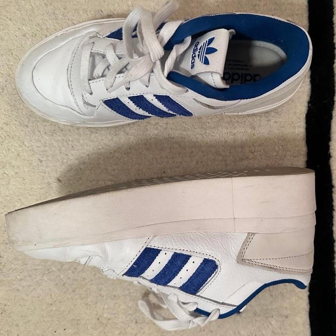 Adidas white platform blue cobalt stripe sneaker,... - Depop