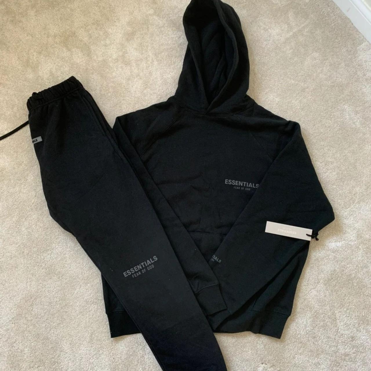 Essentials tracksuit Black (Bottom + hoodie) Brand... - Depop