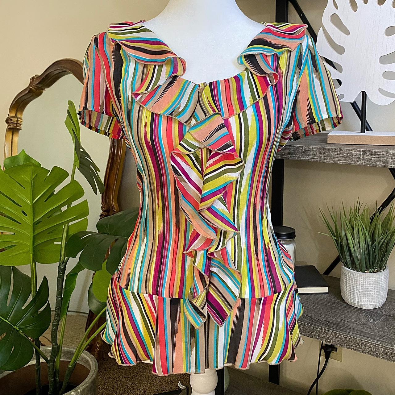 East 5th colorful ruffle short sleeve blouse msg w... - Depop