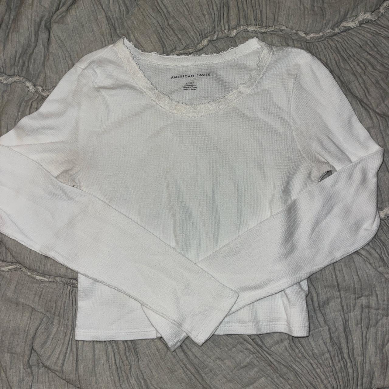 American Eagle white waffle cropped long sleeve... - Depop