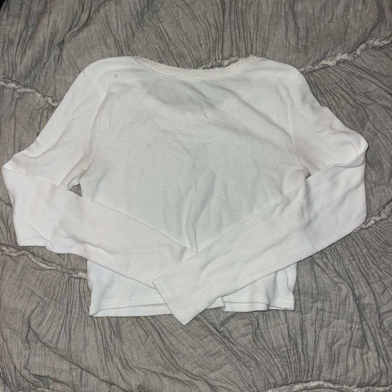 American Eagle white waffle cropped long sleeve... - Depop