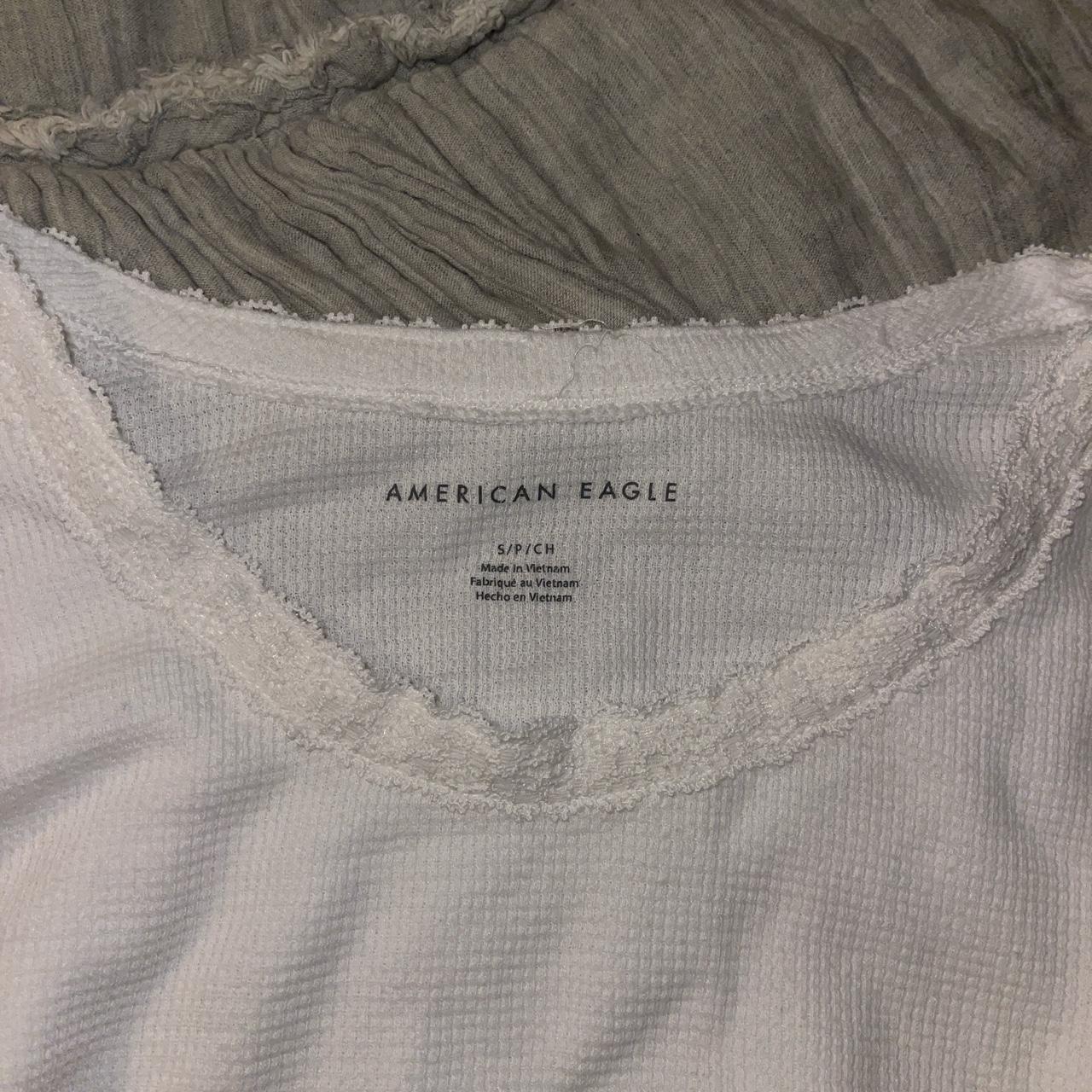 American Eagle white waffle cropped long sleeve... - Depop
