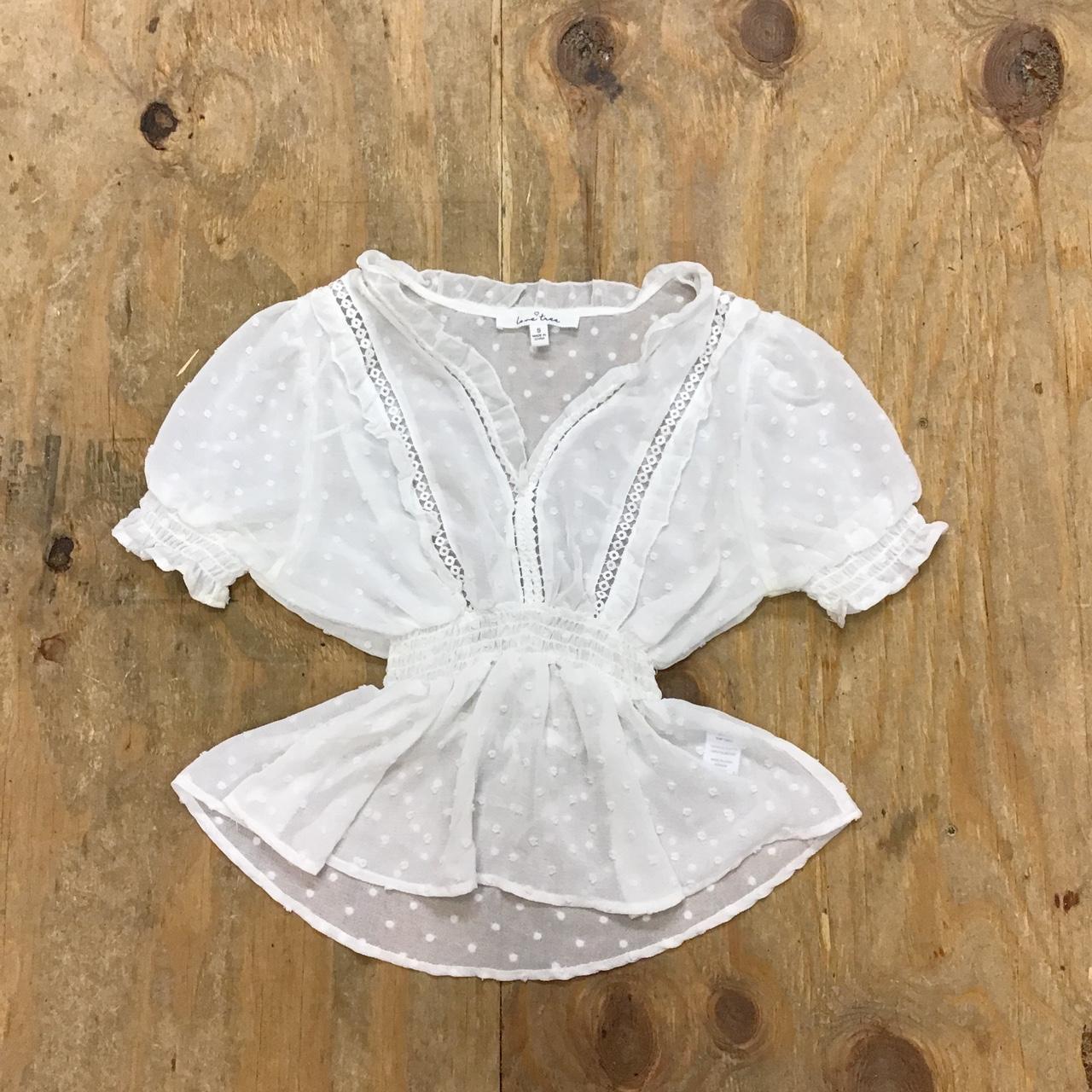 Love tree top Sheer white top with cinched... - Depop