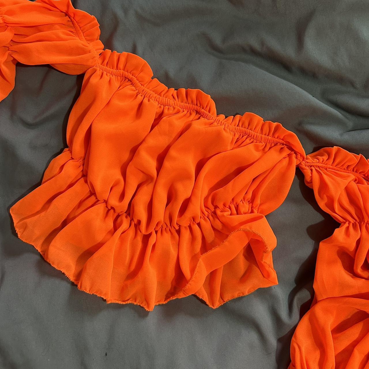 Off the shoulder cropped bright orange ruffled top.... - Depop