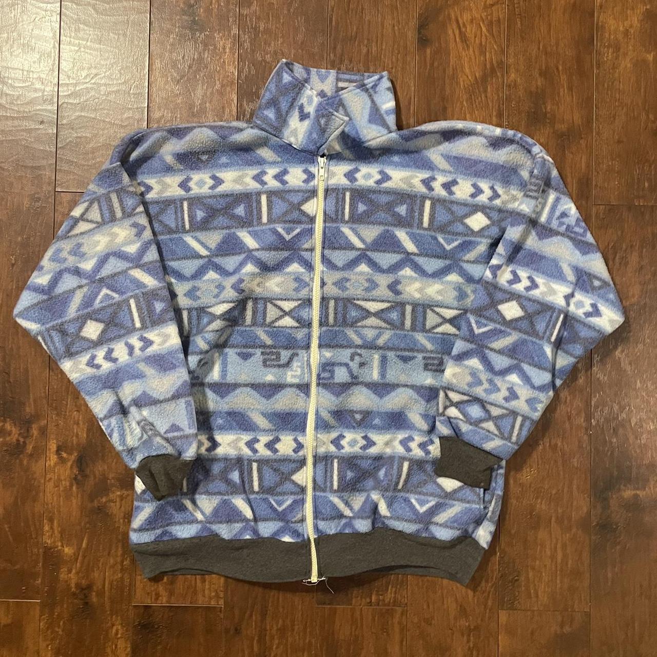 Vintage Blue Aztec Fleece Jacket Preowned Size... - Depop
