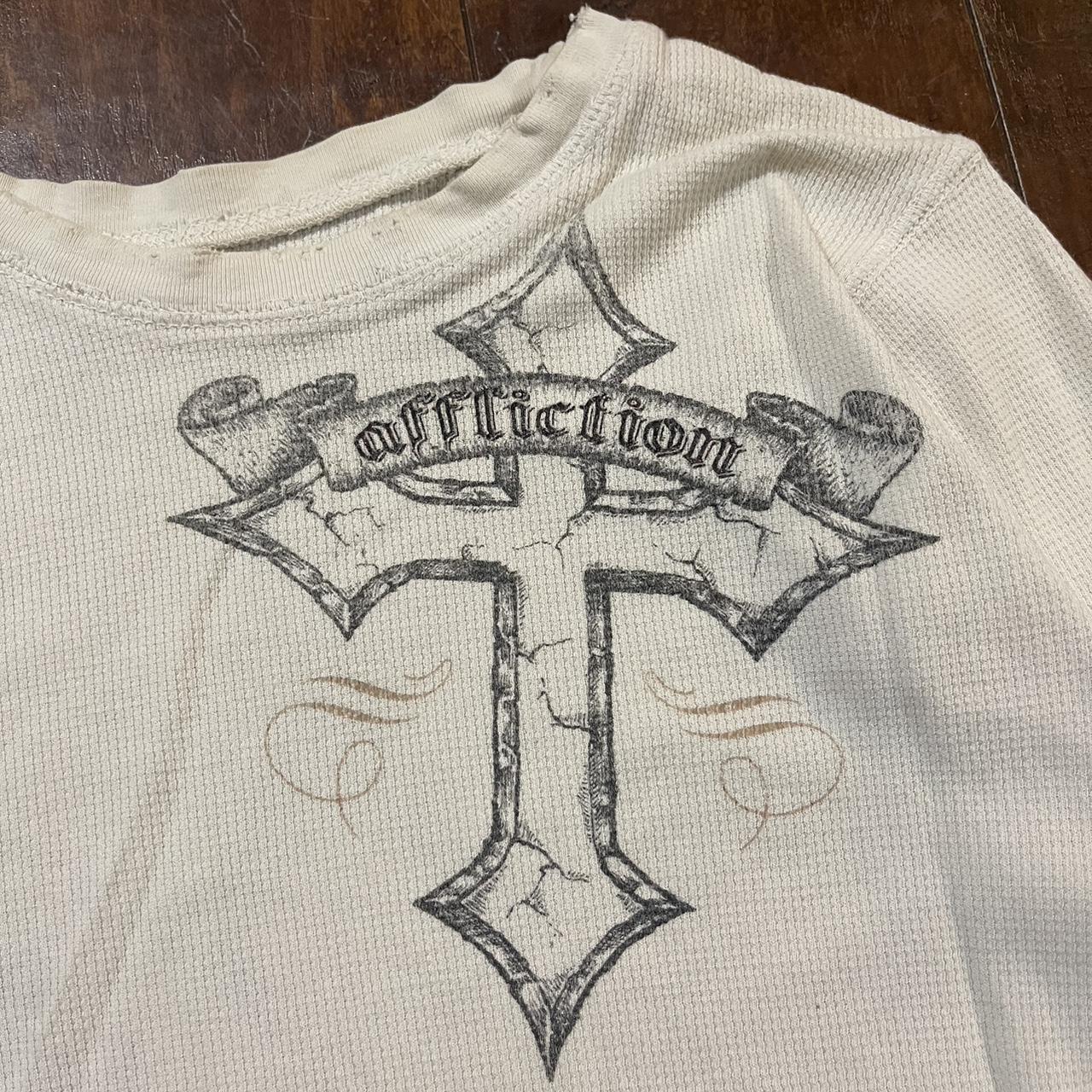 Y2K Affliction Cross With Wings Thermal Long Sleeve... - Depop