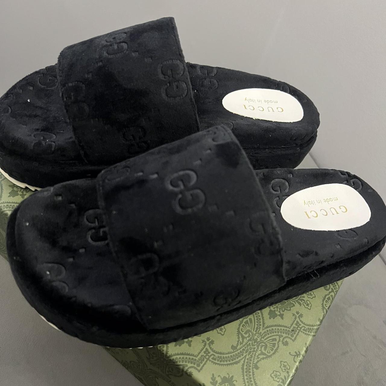 Black velvet feel sliders Platform sliders Size 6... - Depop