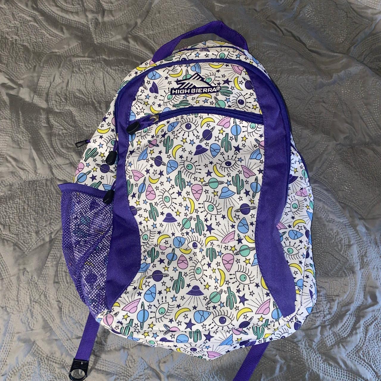 purple and white high sierra backpack large pockets... - Depop