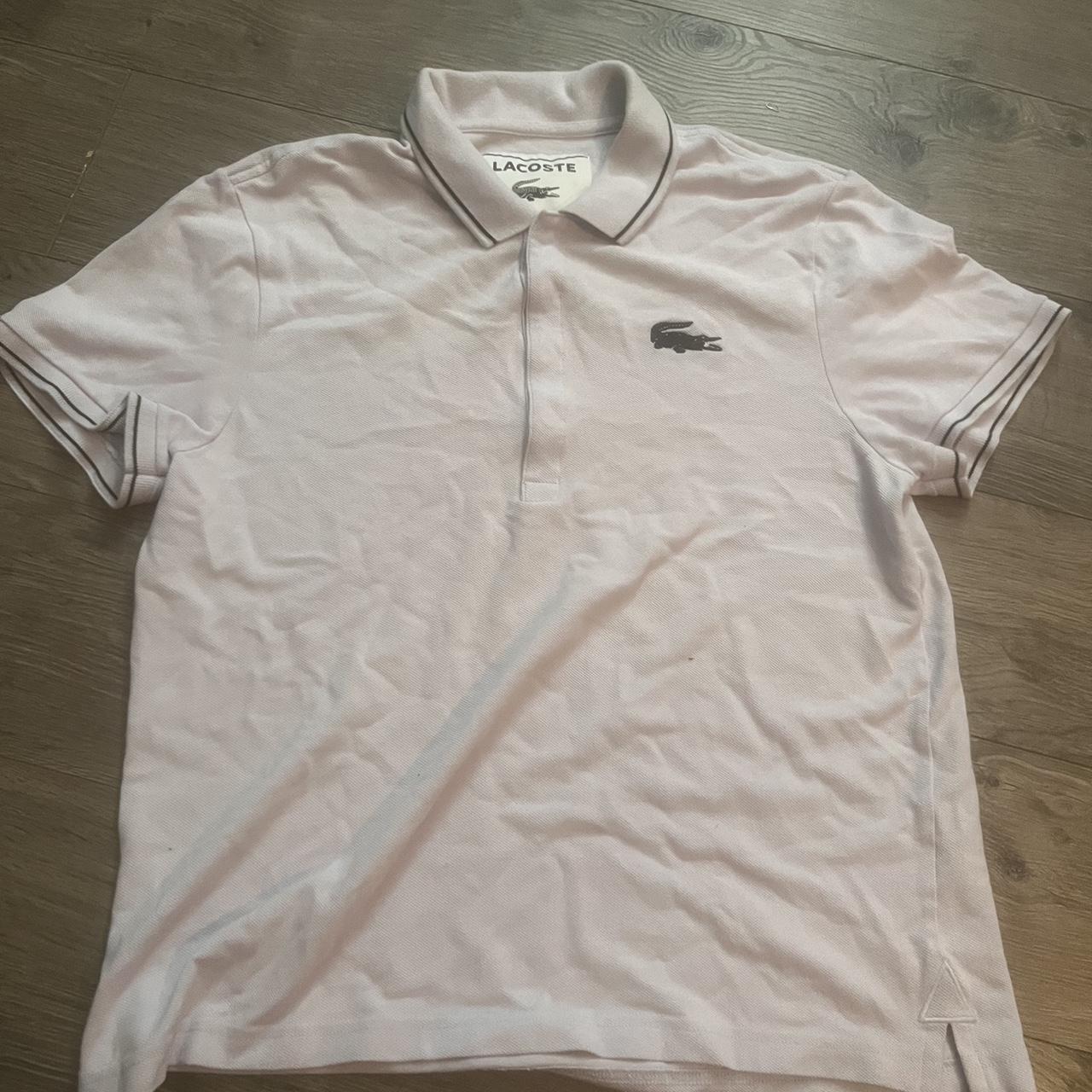Old money Lacoste white polo shirt with black logo - Depop
