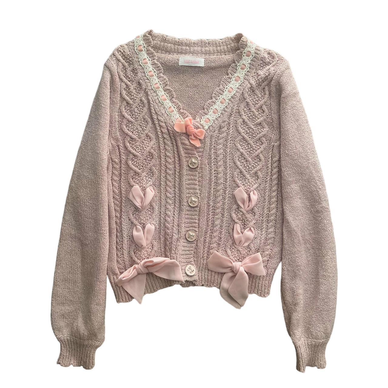 liz lisa knit sweater bow and lace detailing so... - Depop