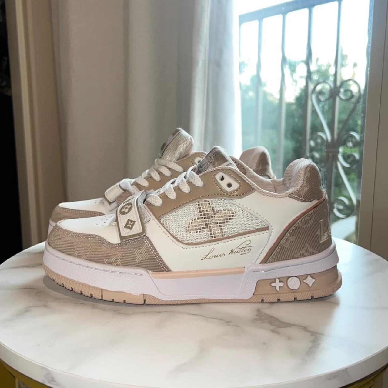 LV logo trainer sneakers in Beige. Size 8 Women's.... - Depop
