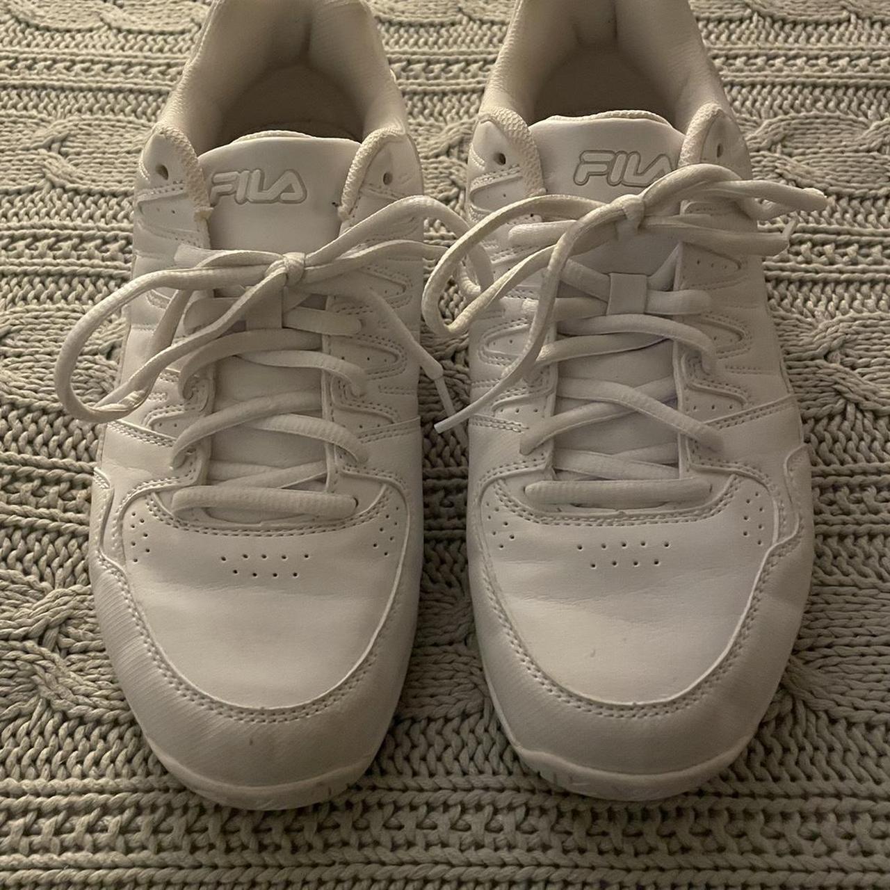 -Size 8 Womans White Filas -Literally worn only like... - Depop