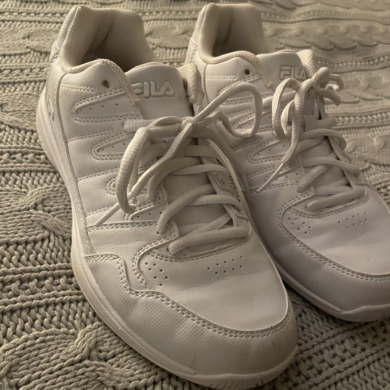 -Size 8 Womans White Filas -Literally worn only like... - Depop