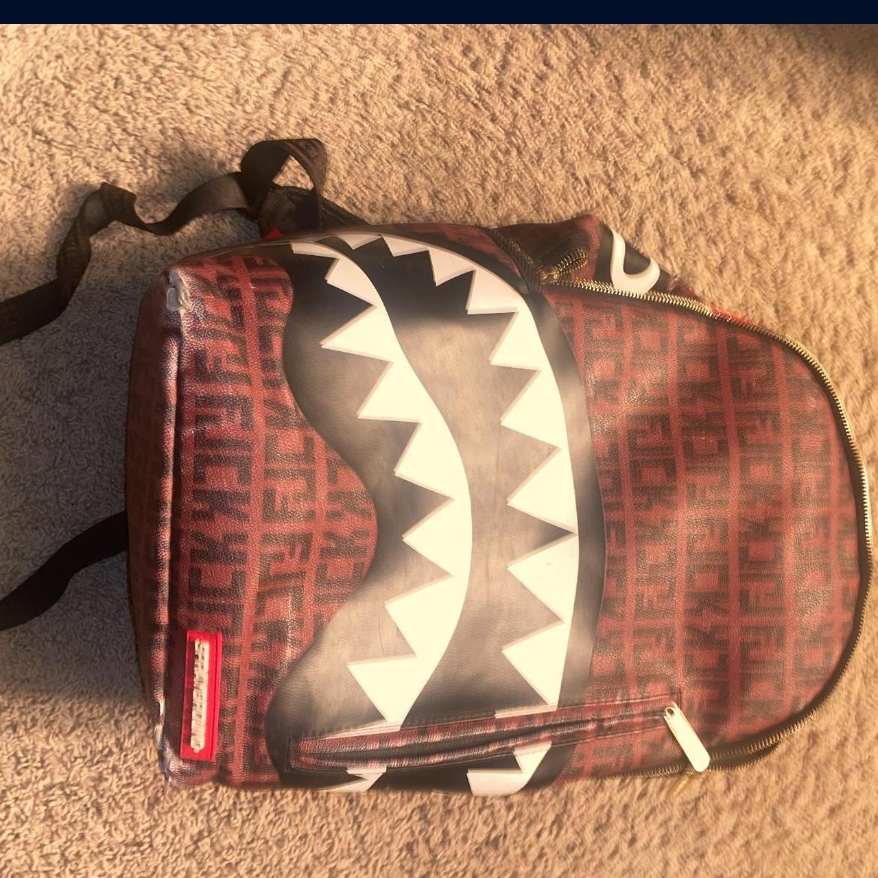 Spray ground backpack Brown and white shark print... - Depop
