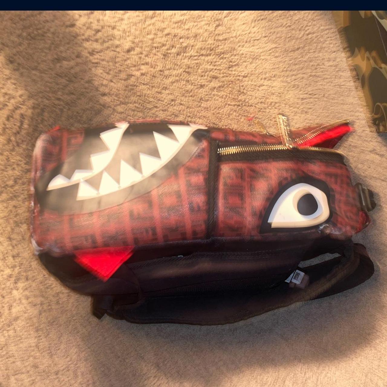Spray ground backpack Brown and white shark print... - Depop