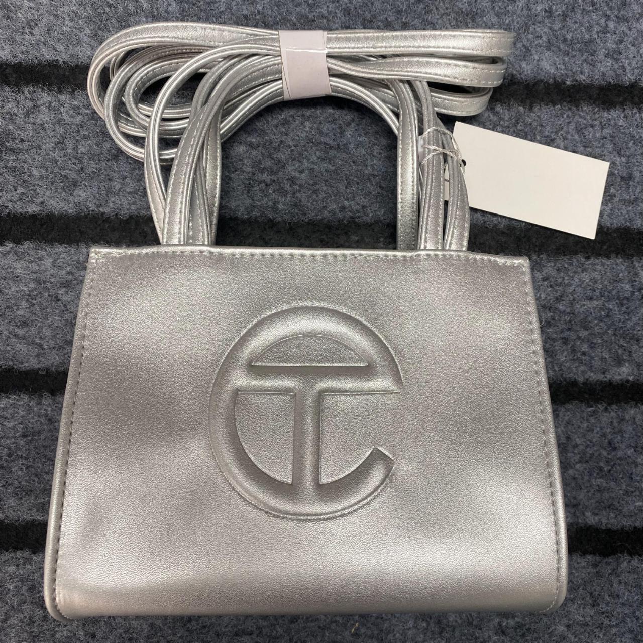 Telfar Small Shopping Bag Silver Silver vegan... - Depop