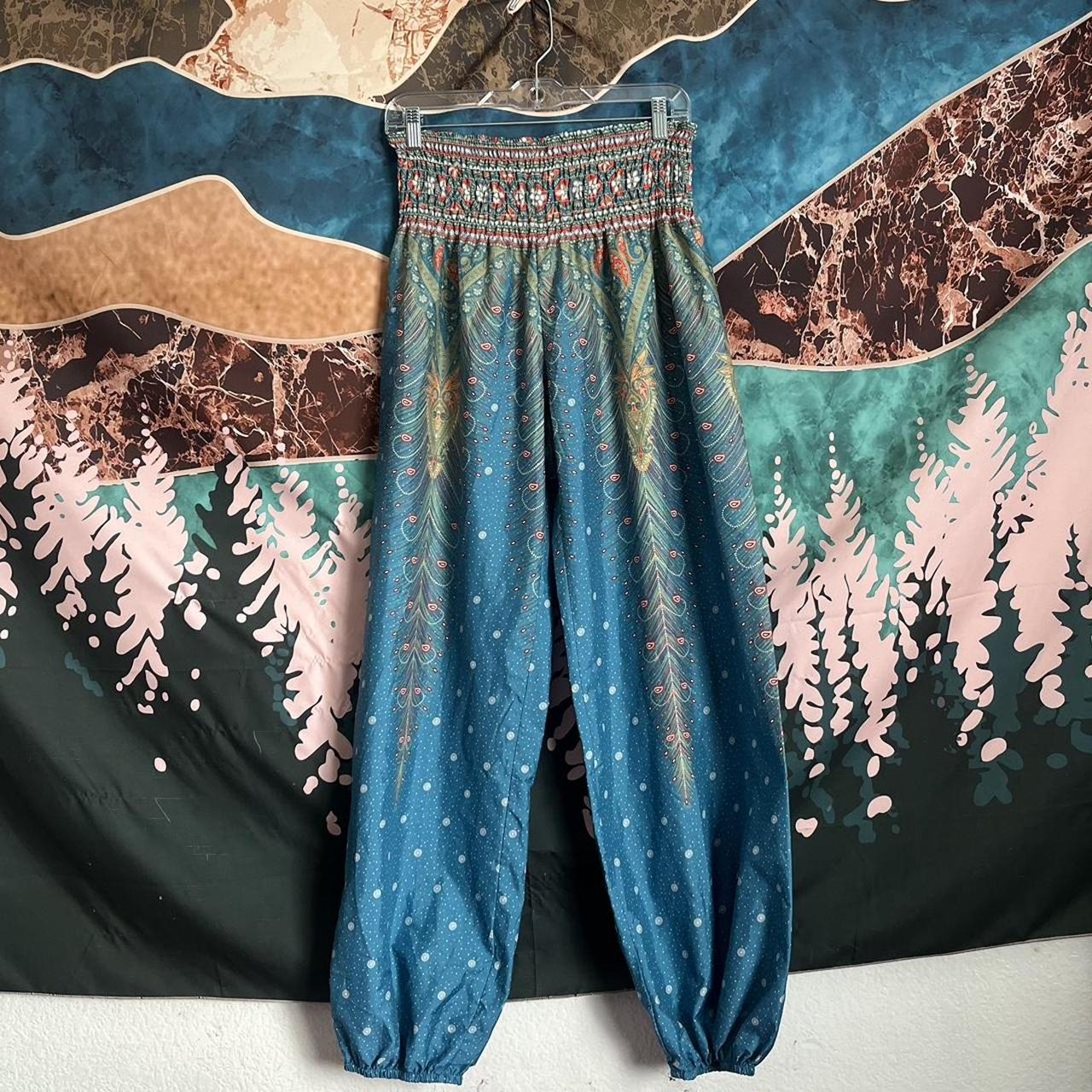 Tropical Multi Colored Hippie Pants Labeled as... - Depop