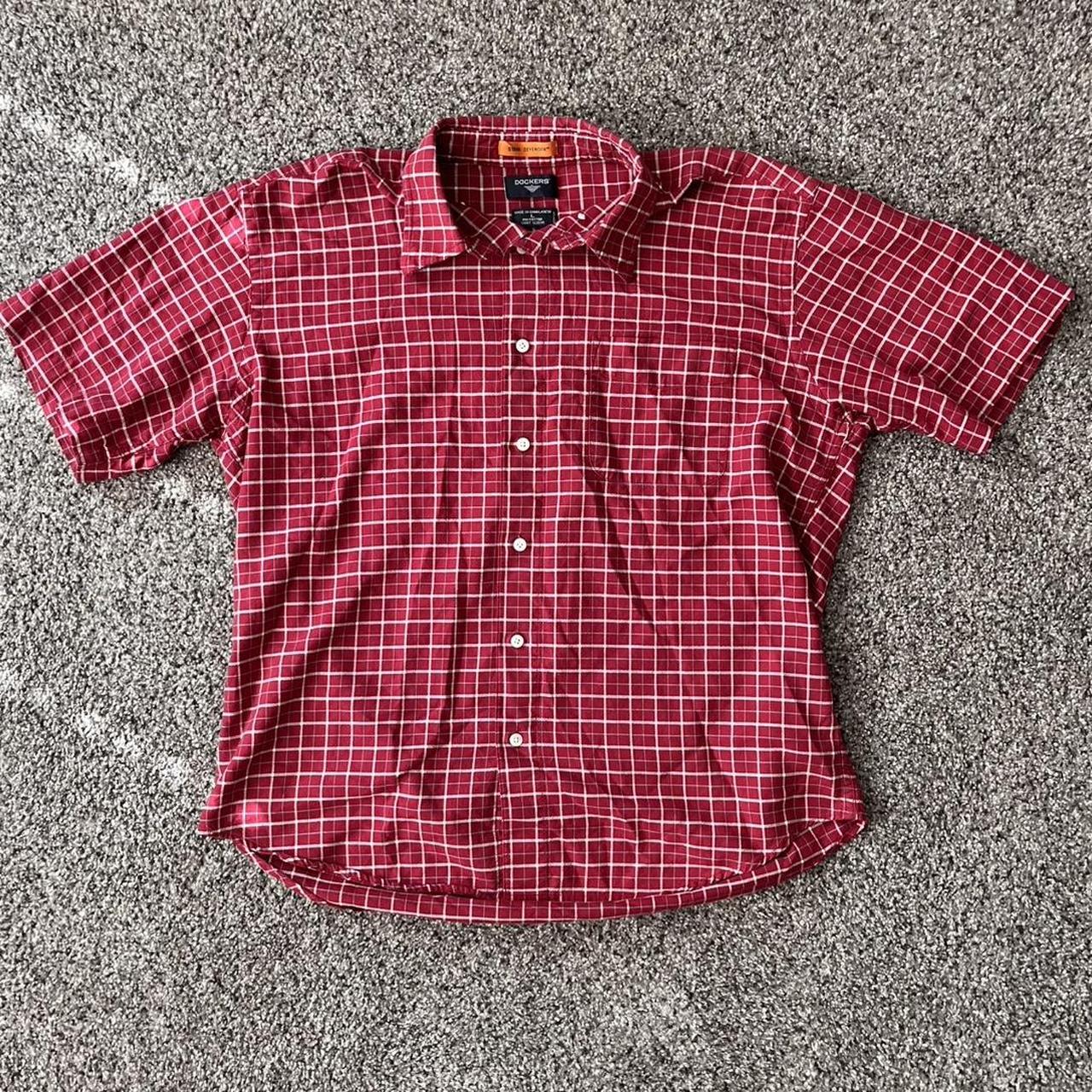 Dockers Red Plaid Button Up Cotton Size L | Depop
