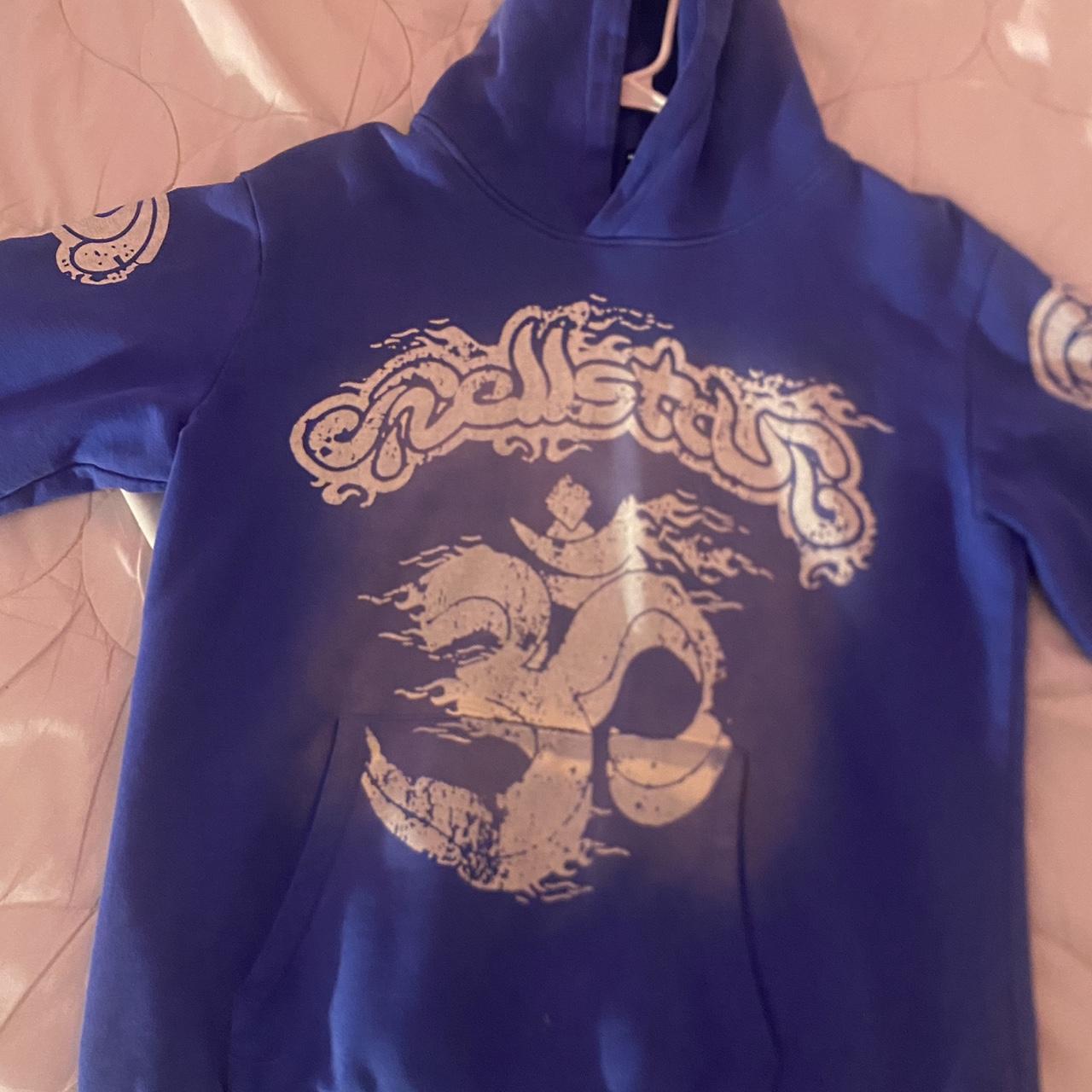 Blue hellstar hoodie with white on it | Depop