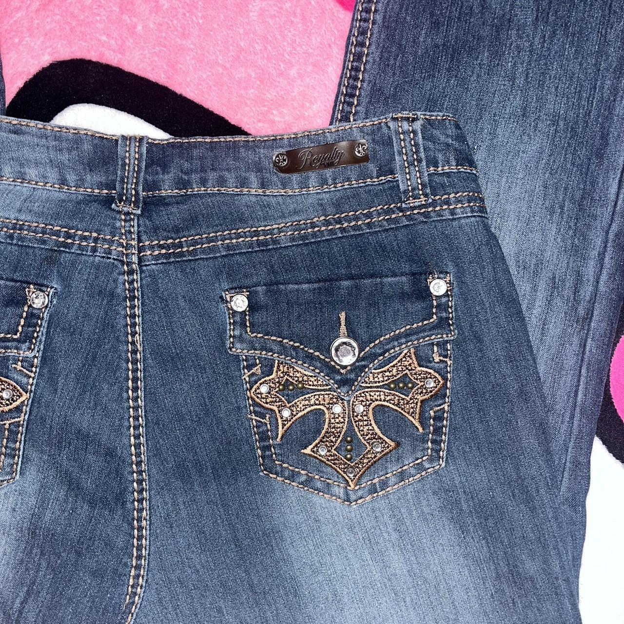 y2k "royalty" jeans with super dope back cross... - Depop
