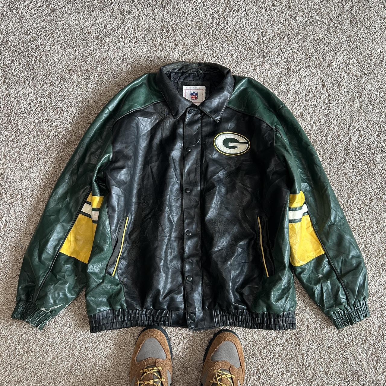 Green Bay packers vintage leather jacket Accepting... - Depop