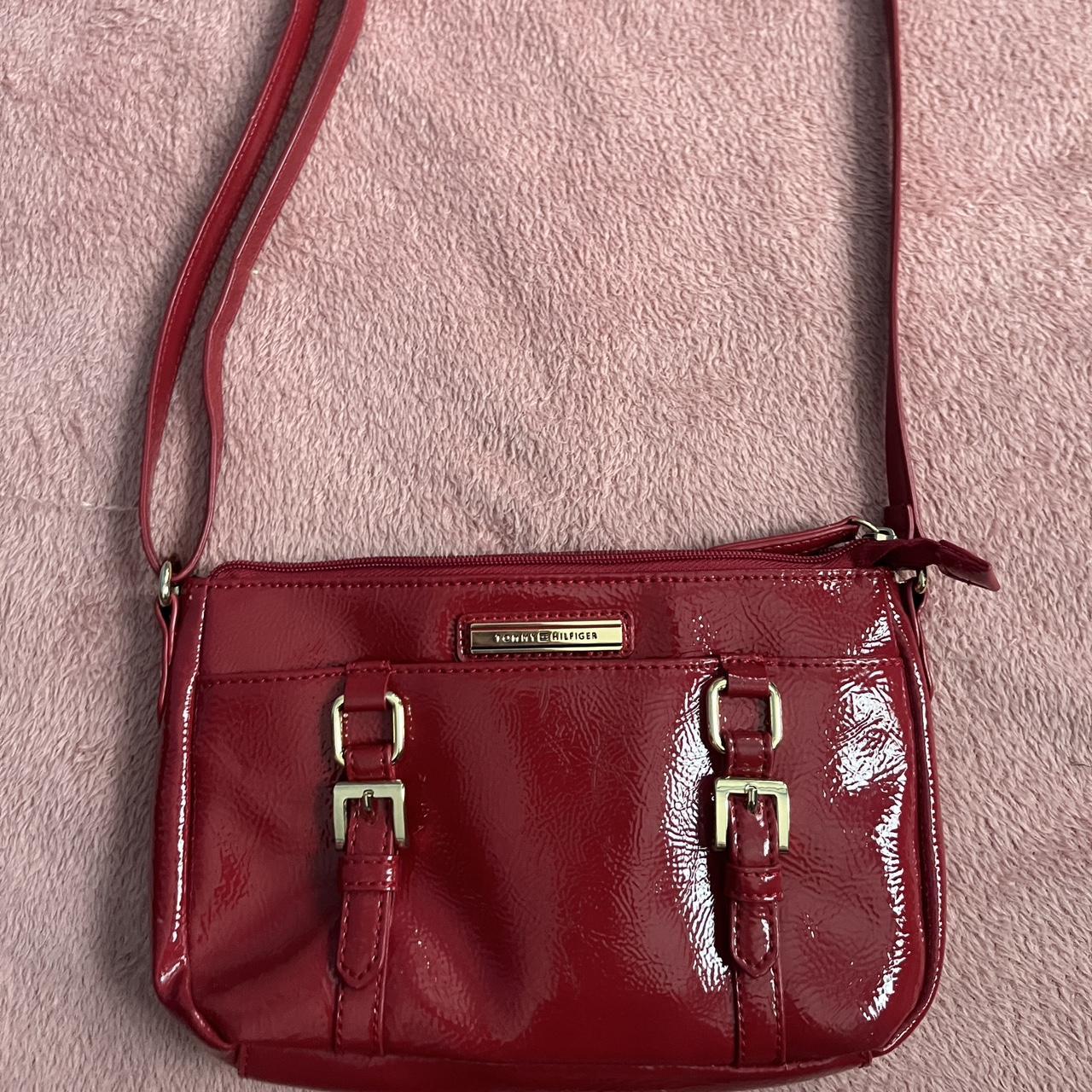 Small red leather Tommy Hilfiger cross body purse... - Depop