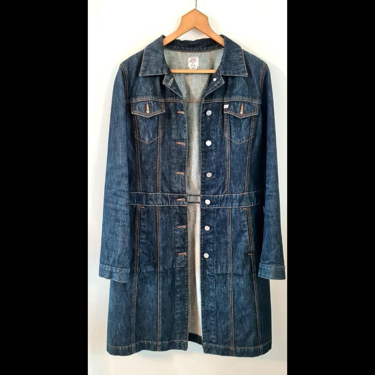 Denim long jacket, denim coat, size large, worn... - Depop