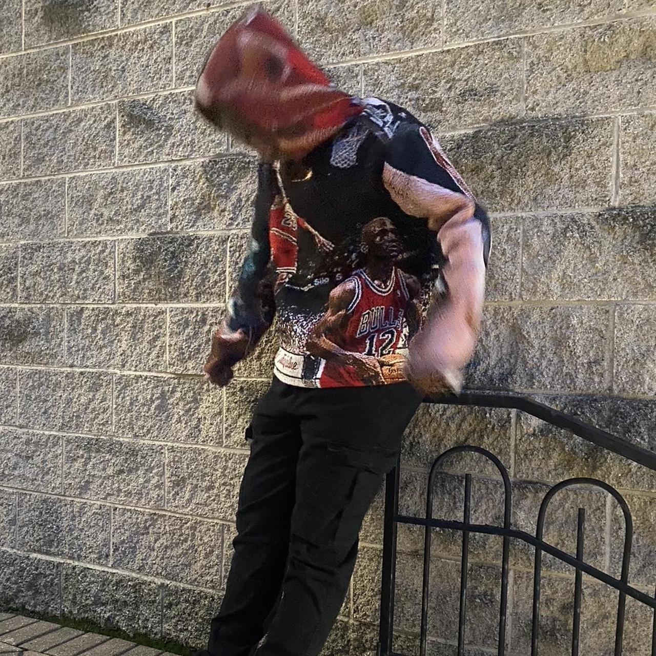 michael jordan tapestry hoodie worn once size medium... - Depop