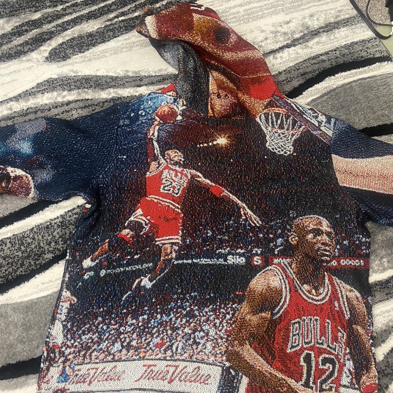 michael jordan tapestry hoodie worn once size medium... - Depop