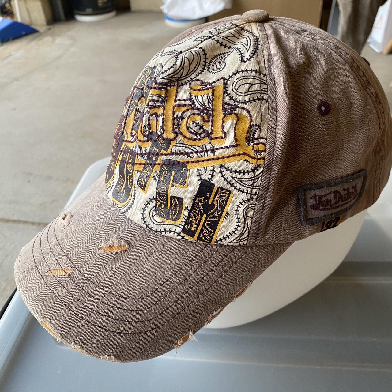 Vintage Von Dutch Cap in Brown with Yellow and Black... - Depop
