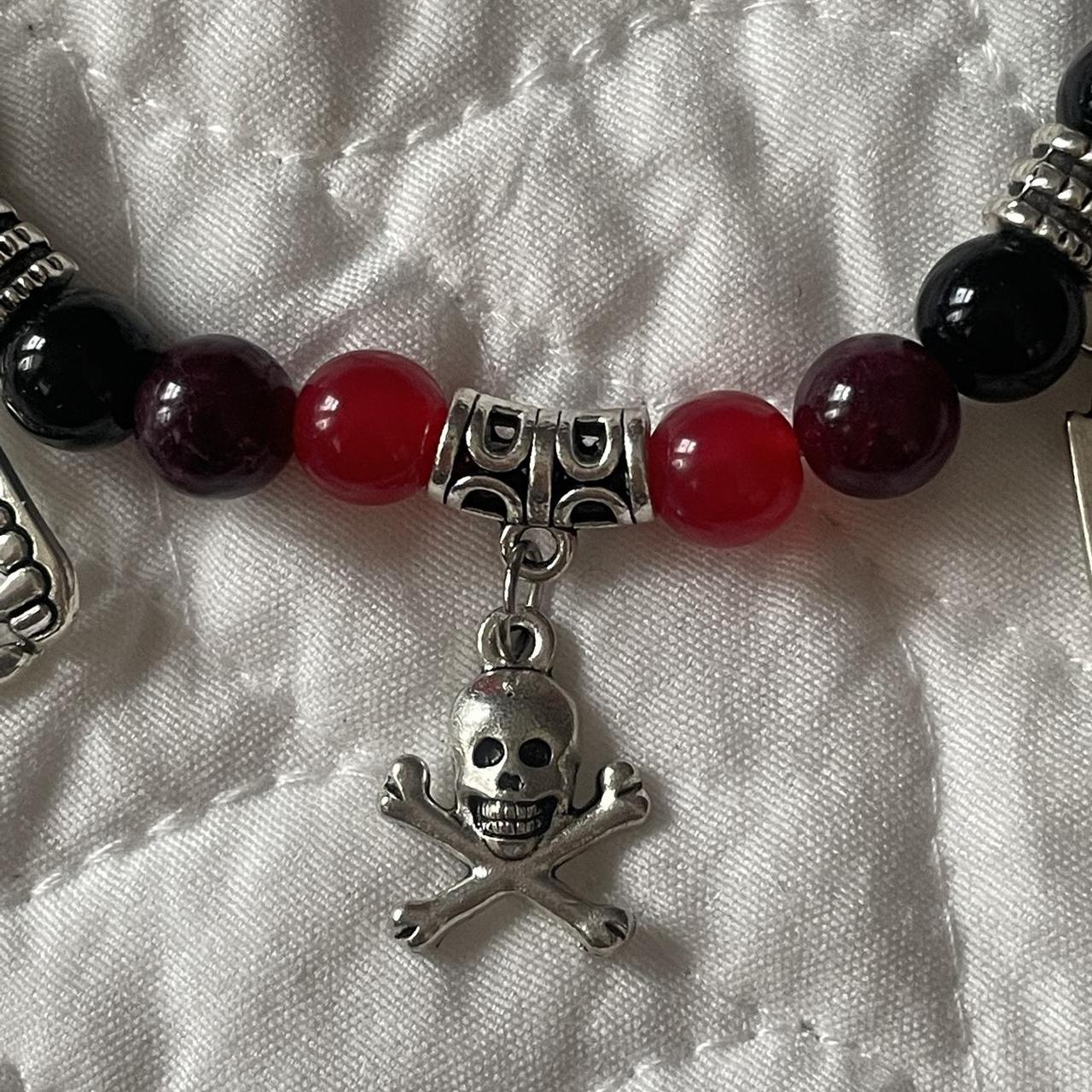 ੈ ‧₊ red and black emo charm bracelet, could be... - Depop
