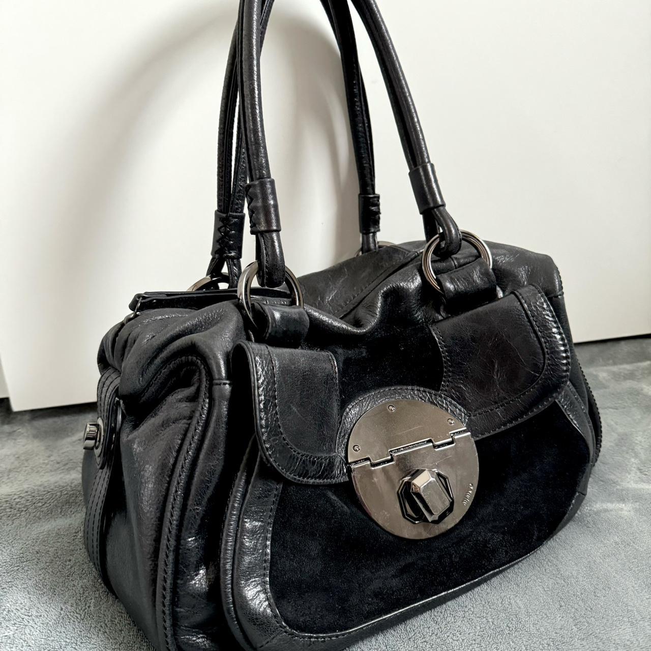 Mimco Black Leather Handbag-width 34cm, hight 24cm - Depop