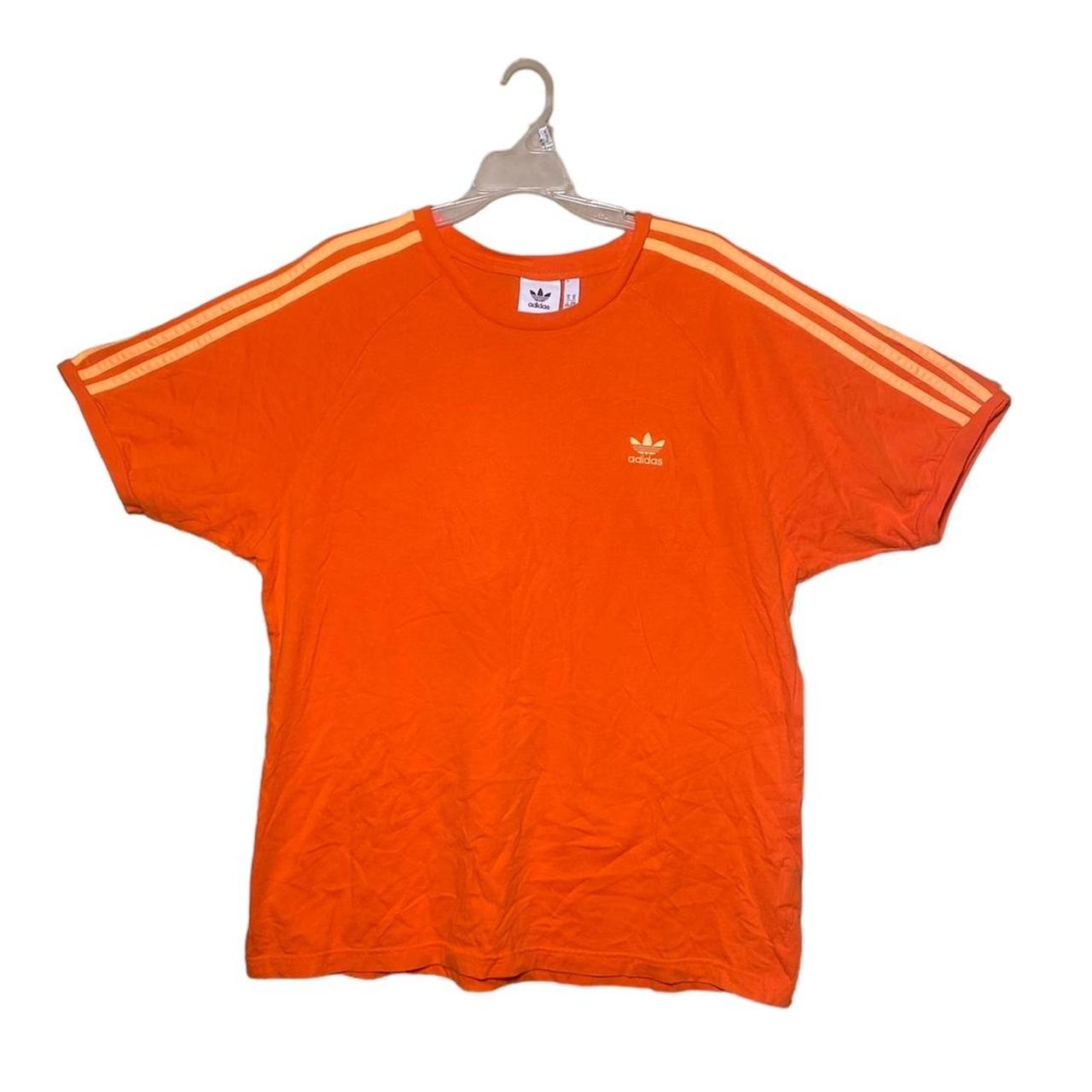Orange Adidas 3 stripes Ringer Tee - Depop