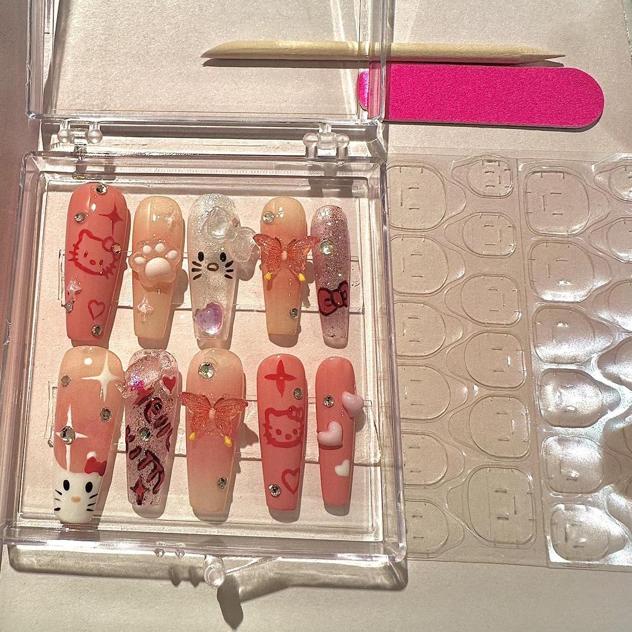 Hello kitty fake nails, S/M size, Handmade,... - Depop