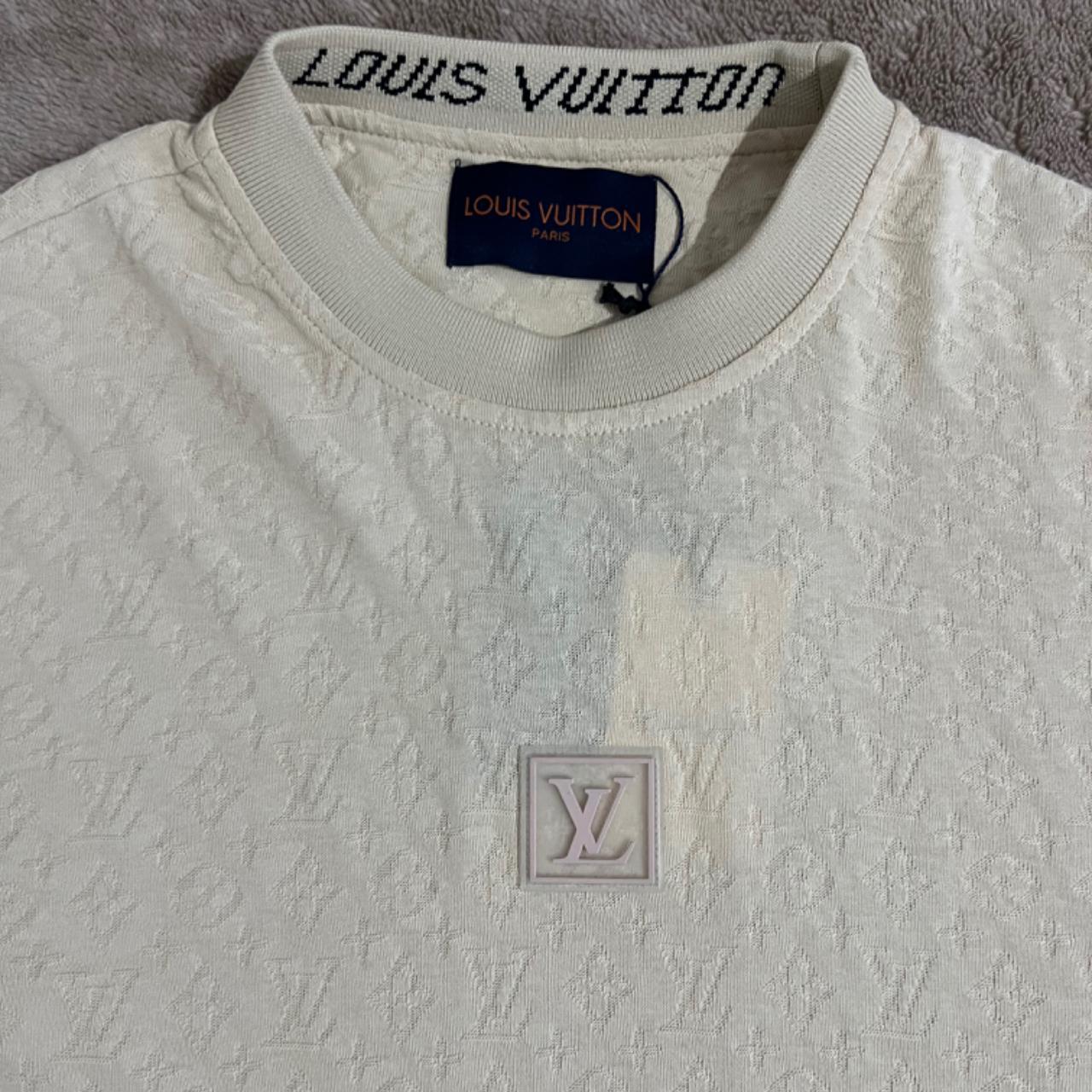 LV Men T-shirt Cream Logo Print Pattern Brand New... - Depop