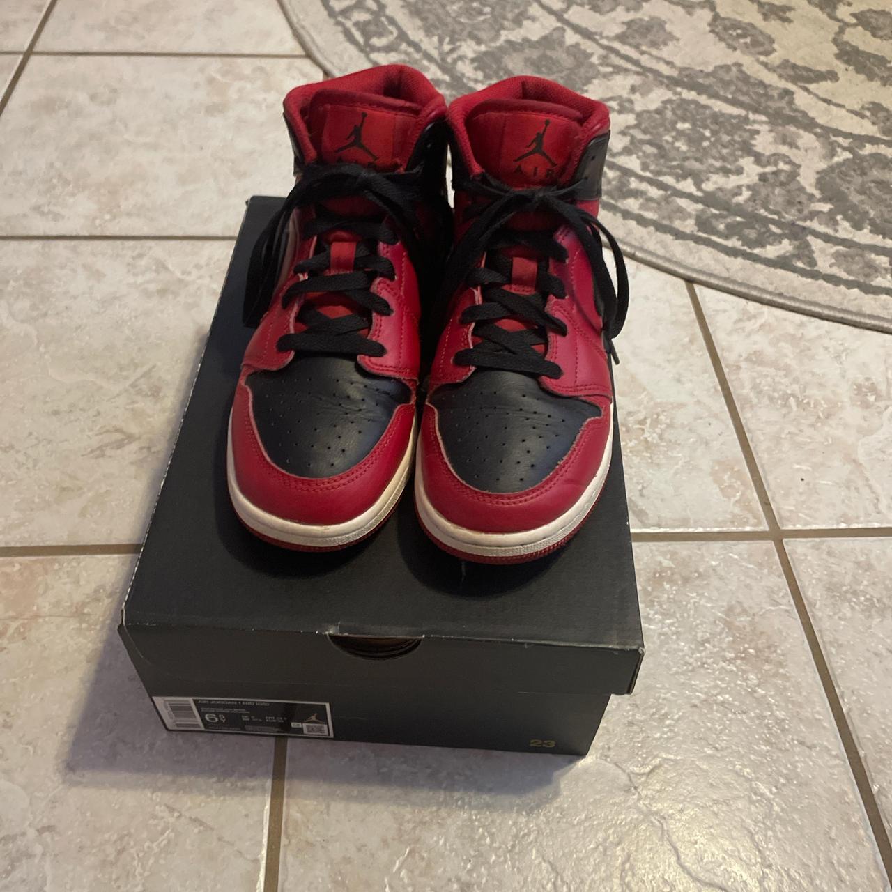 6.5Y air jordan 1s, red and black mids, good... - Depop