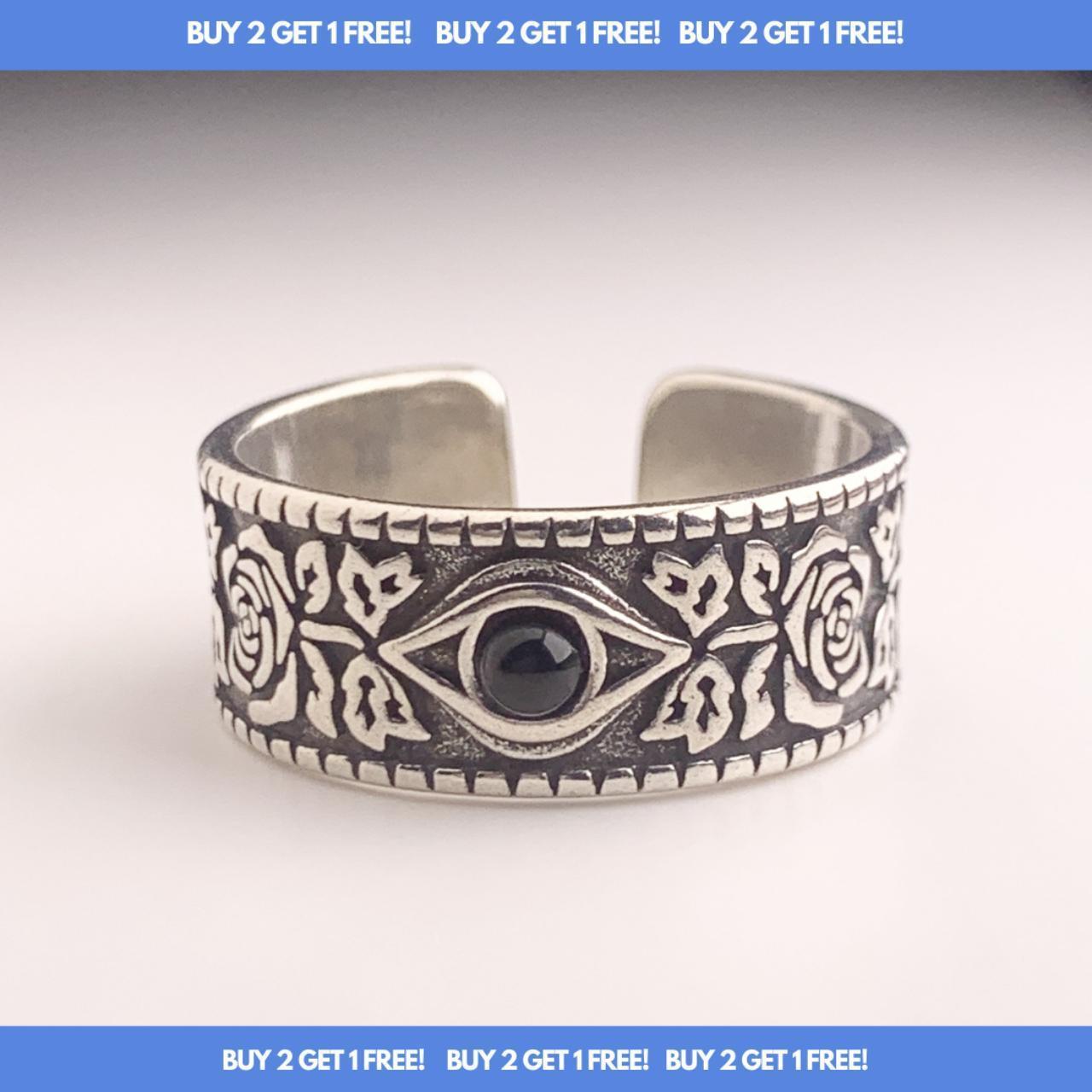 Silver Retro Pattern Eye ring Is adjustable to fit... - Depop