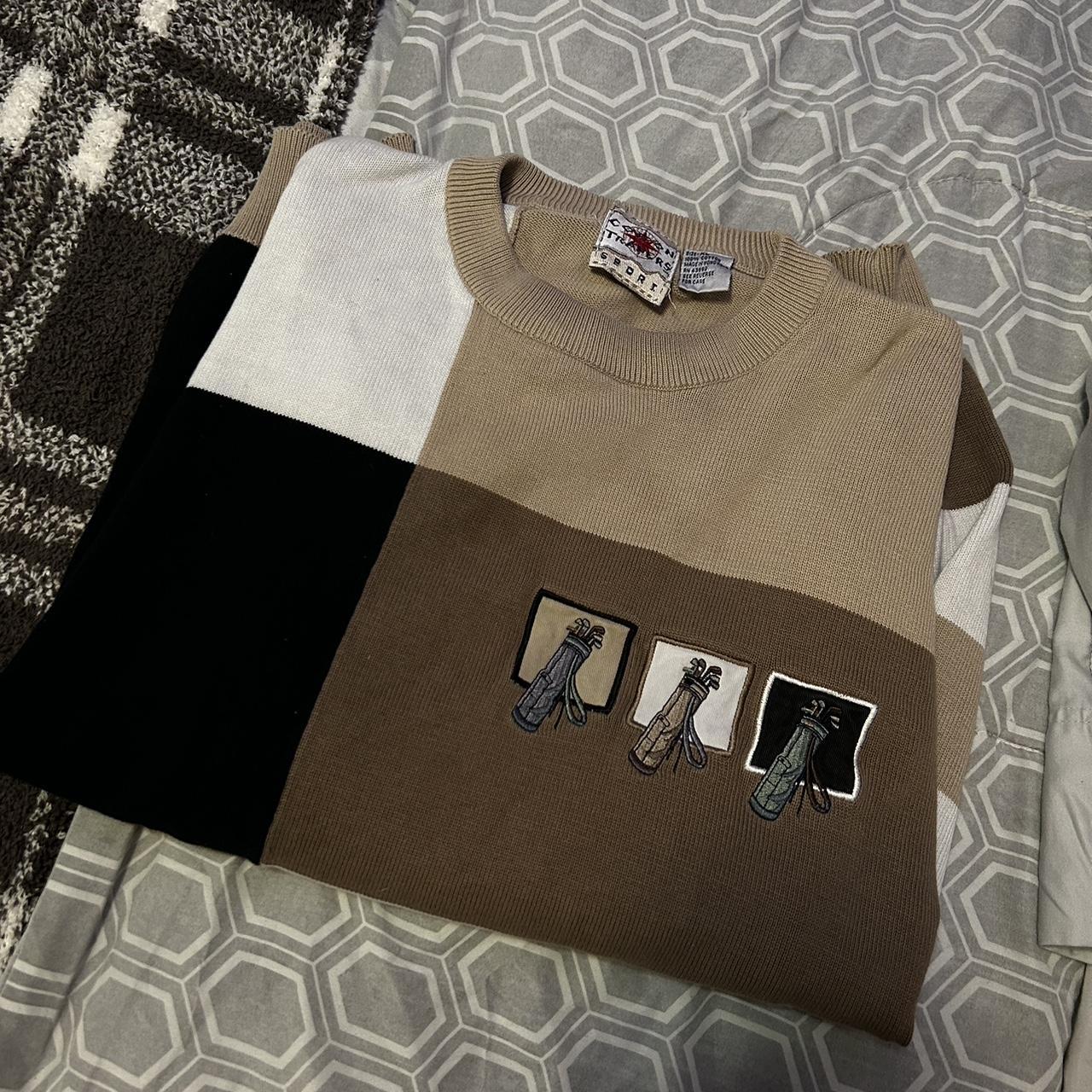 Cotton traders brown and white striped sweater With... - Depop