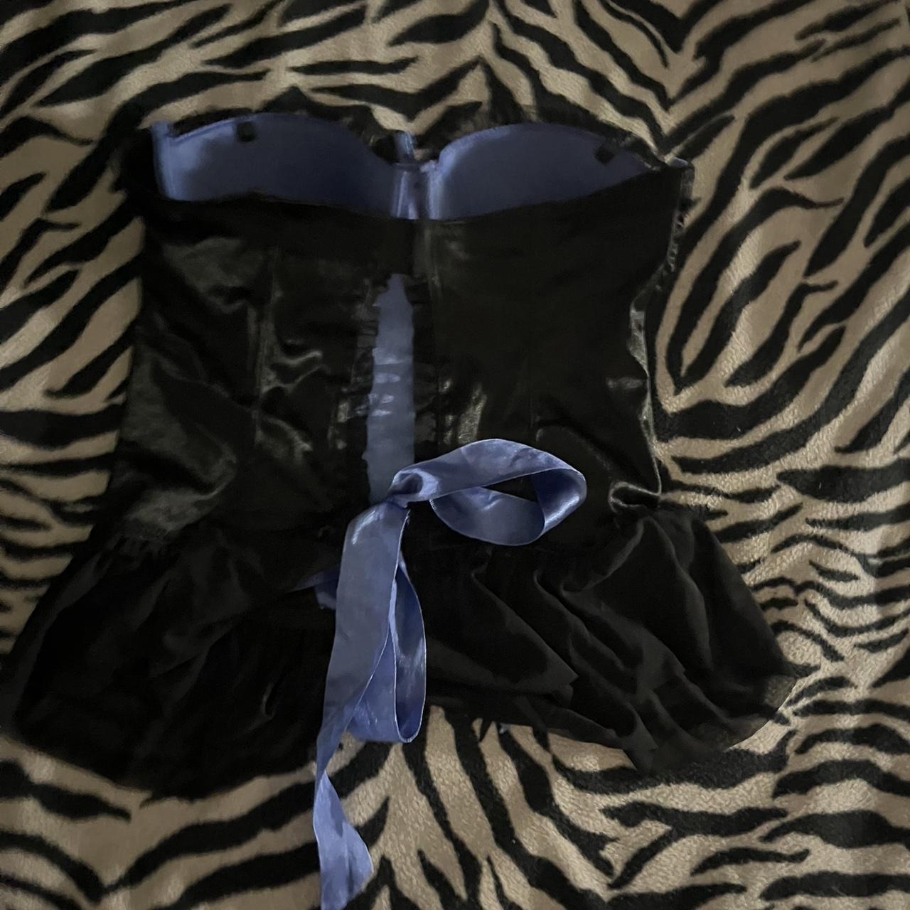 Black and blue corset with bow & lace details... | Depop