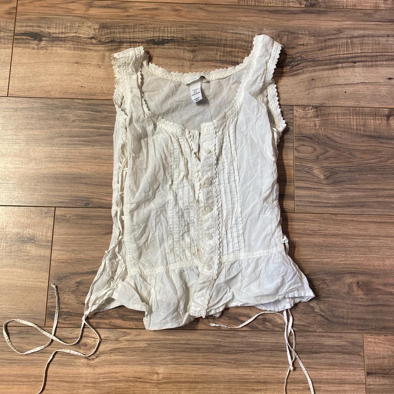 White cotton button tank-top camisole with corset... - Depop