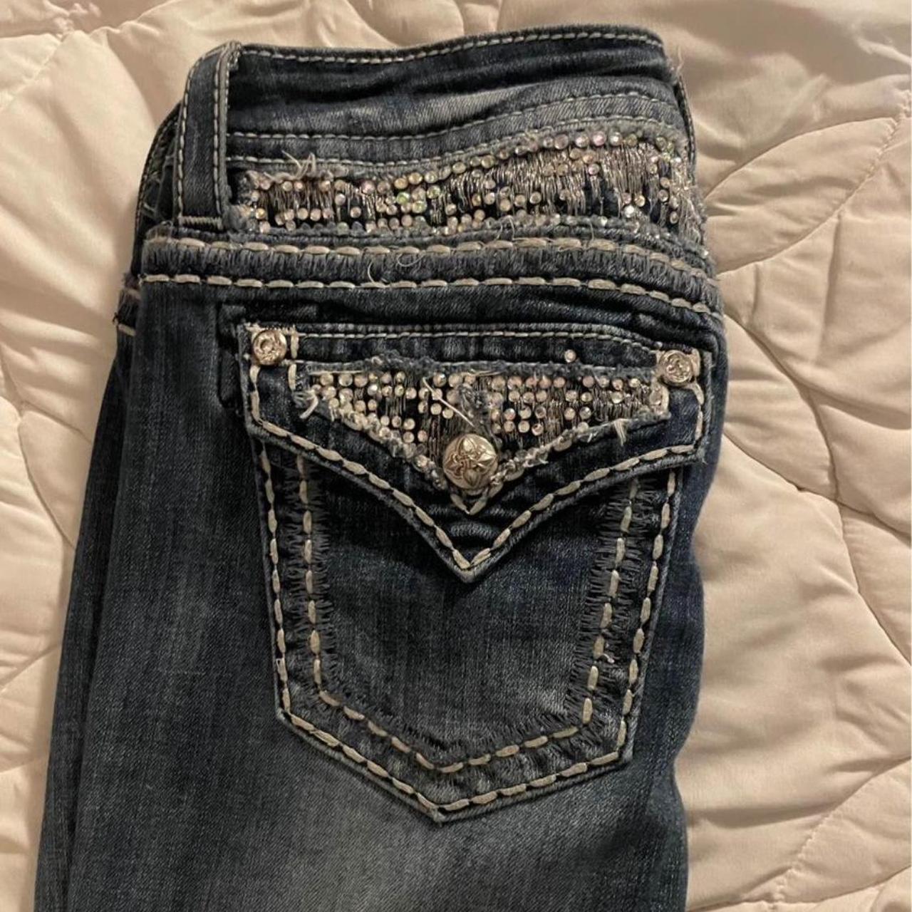 Low waisted Bootcut rhinestone miss me jeans - Depop