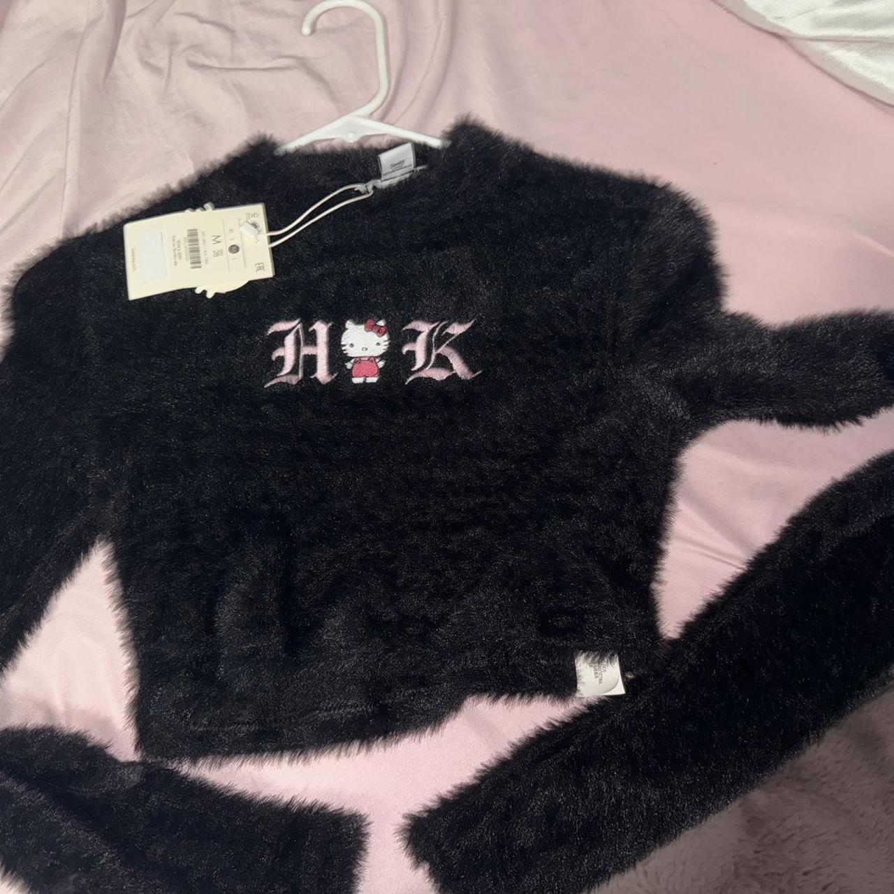 limited edition bershka black fuzzy Hello Kitty... - Depop