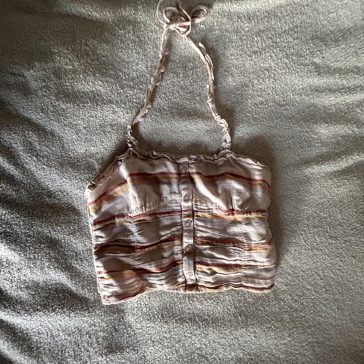 striped muted multicoloured crop top perfect top for... - Depop