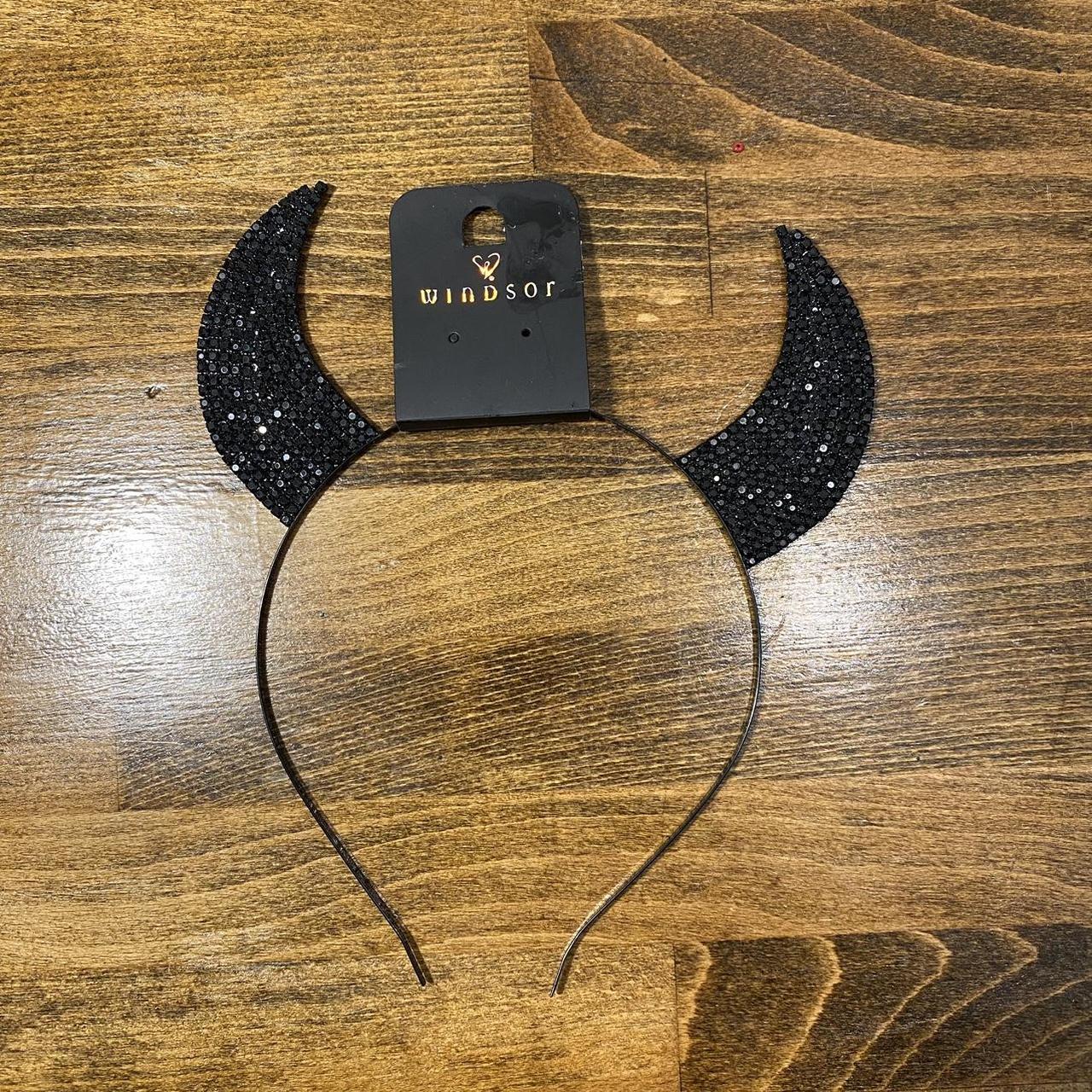2D Black bedazzled devil horns ($16 from Windsor)... - Depop