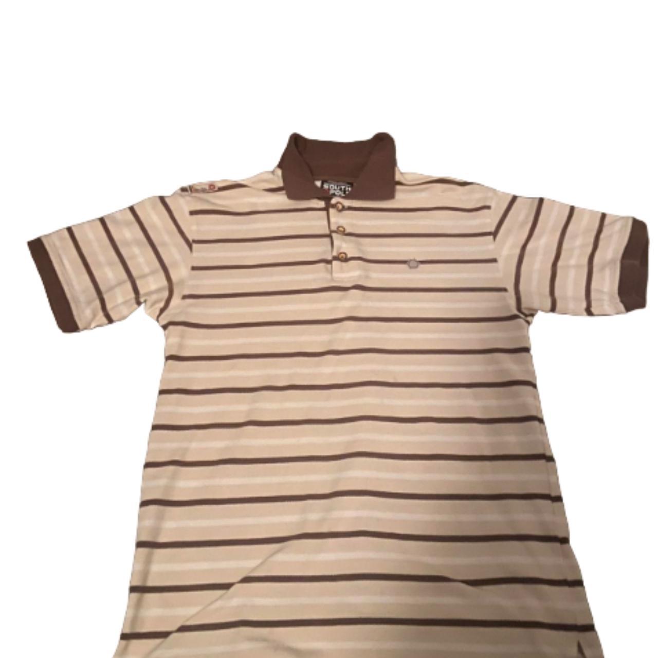 Y2K vintage south pole polo cream and brown stripes... - Depop