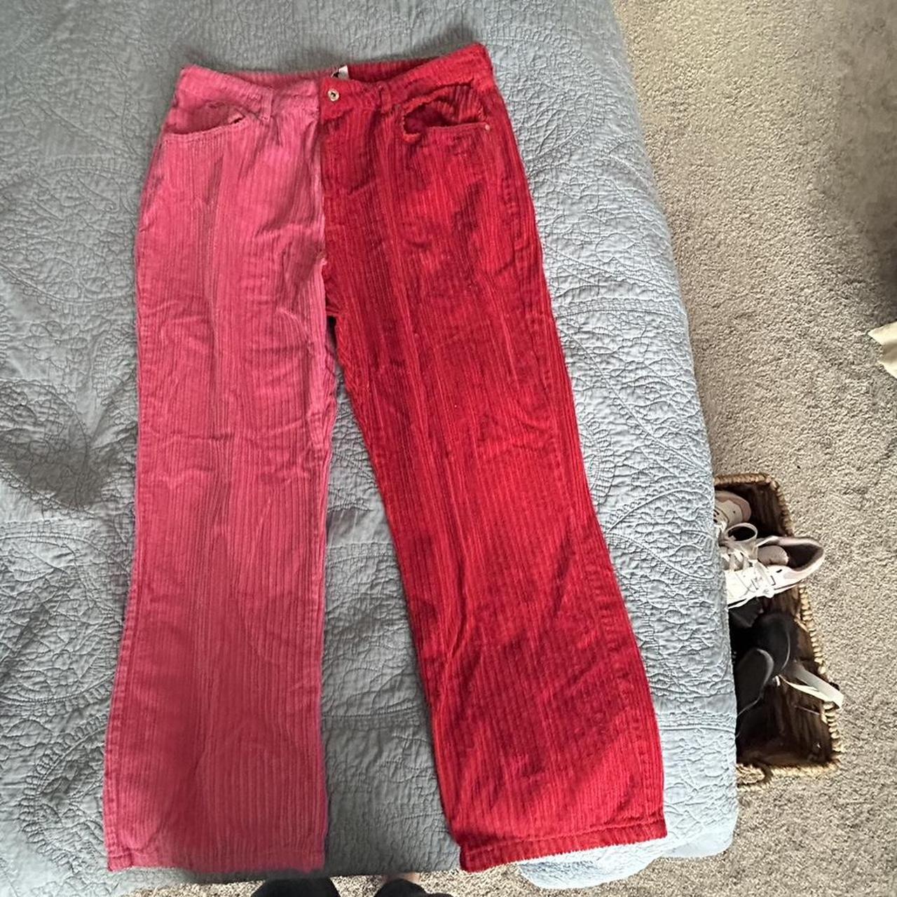 pink and red velvet pants from the ragged priest... - Depop