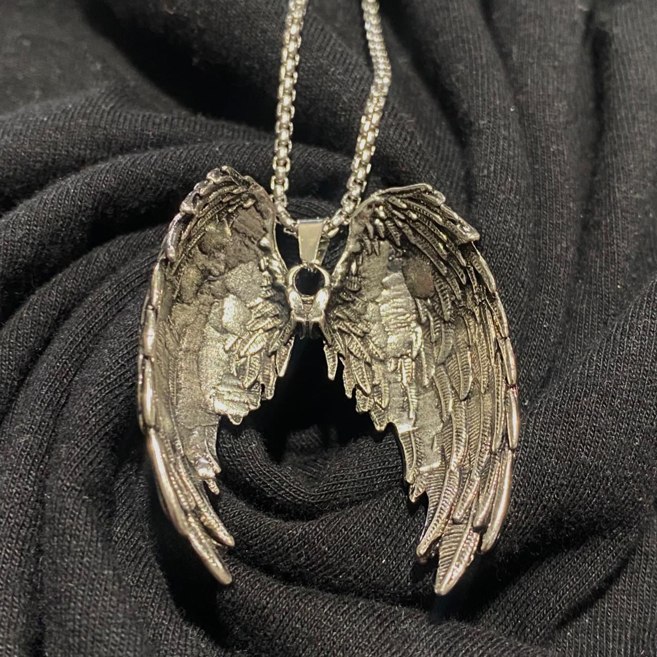 angel wings chain with silver chain y2k men's... - Depop