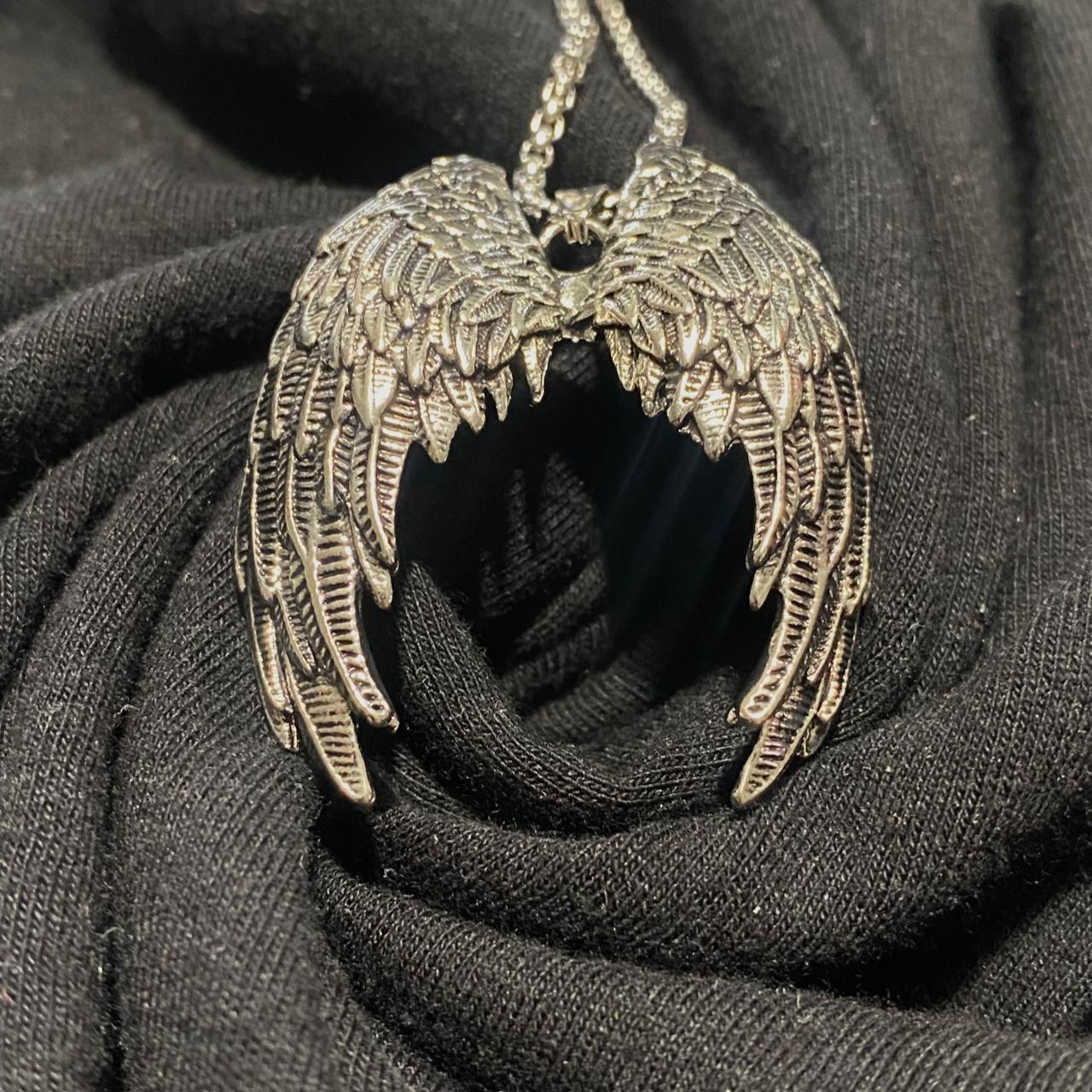angel wings chain with silver chain y2k men's... - Depop